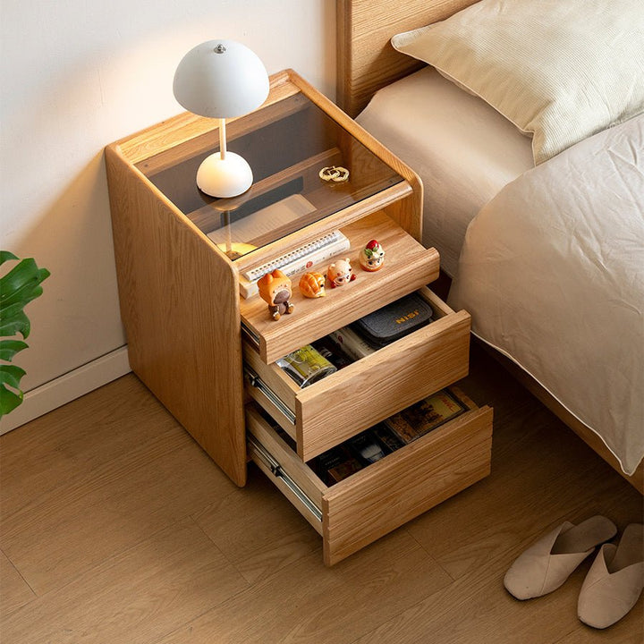 Achen Natural Solid Oak Movable Bedside Table – Oak Furniture Store New ...