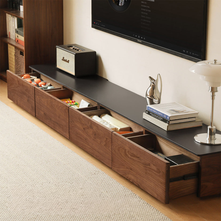 Bailey Natural Solid Walnut Floor Standing Entertainment Unit with Cer ...