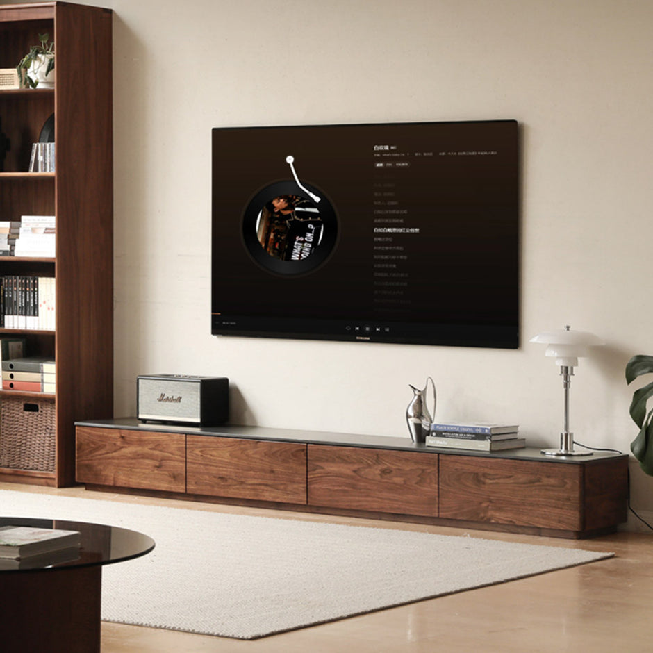 Bailey Natural Solid Walnut Floor Standing Entertainment Unit with Cer ...