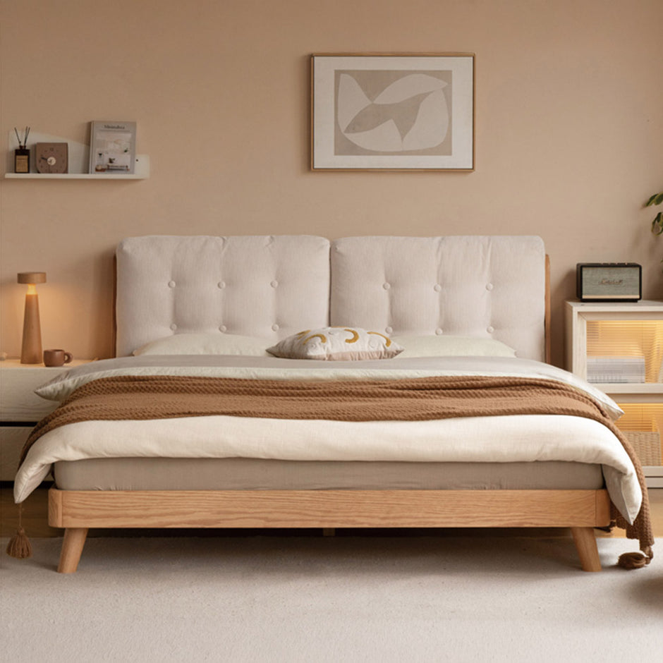 Bliecos Natural Solid Oak Cushion Back Bed Frame – Oak Furniture Store ...