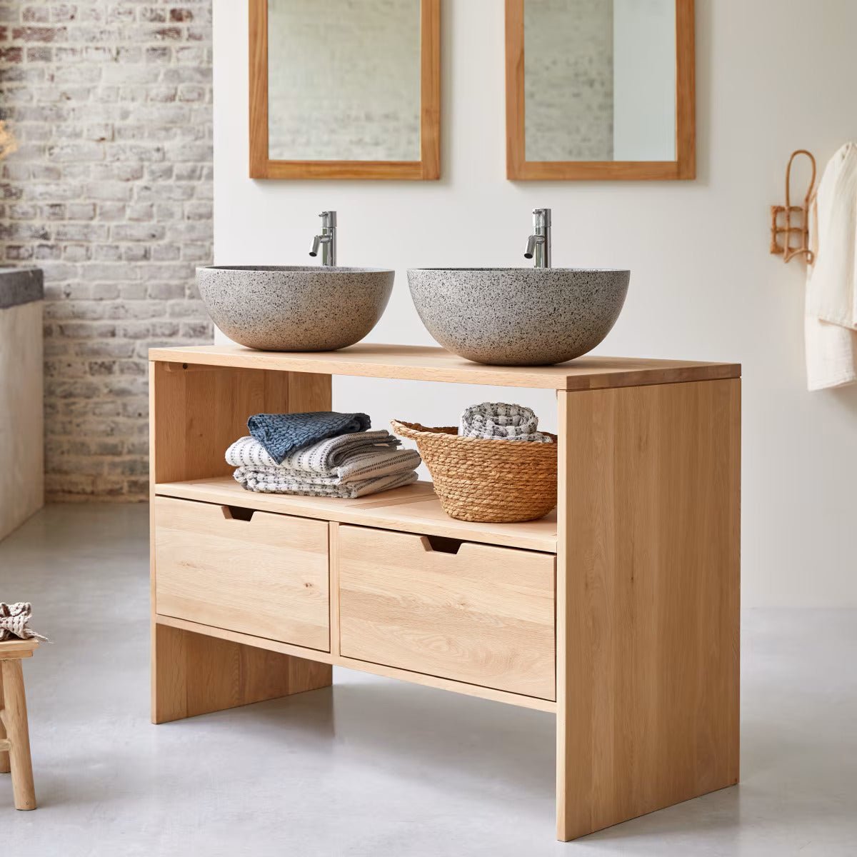Nanterre Oak Double Basin Vanity Unit – Oak Furniture Store