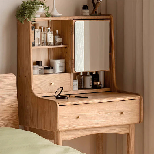Oslo Compact Solid Oak Dressing Table | Small Space Makeup Table – Oak ...