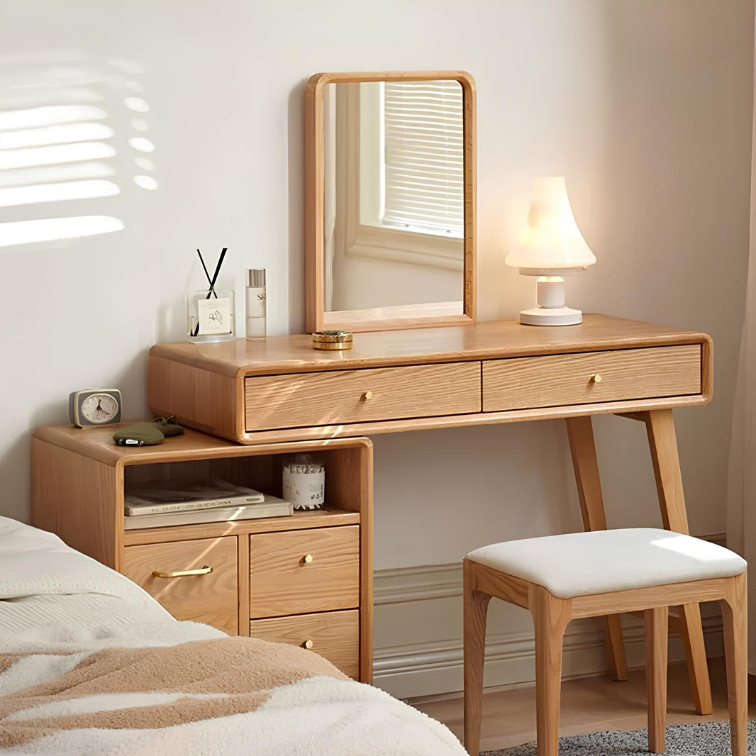 Oslo Solid Oak Dressing Table with Mirror | Expandable Makeup Table ...