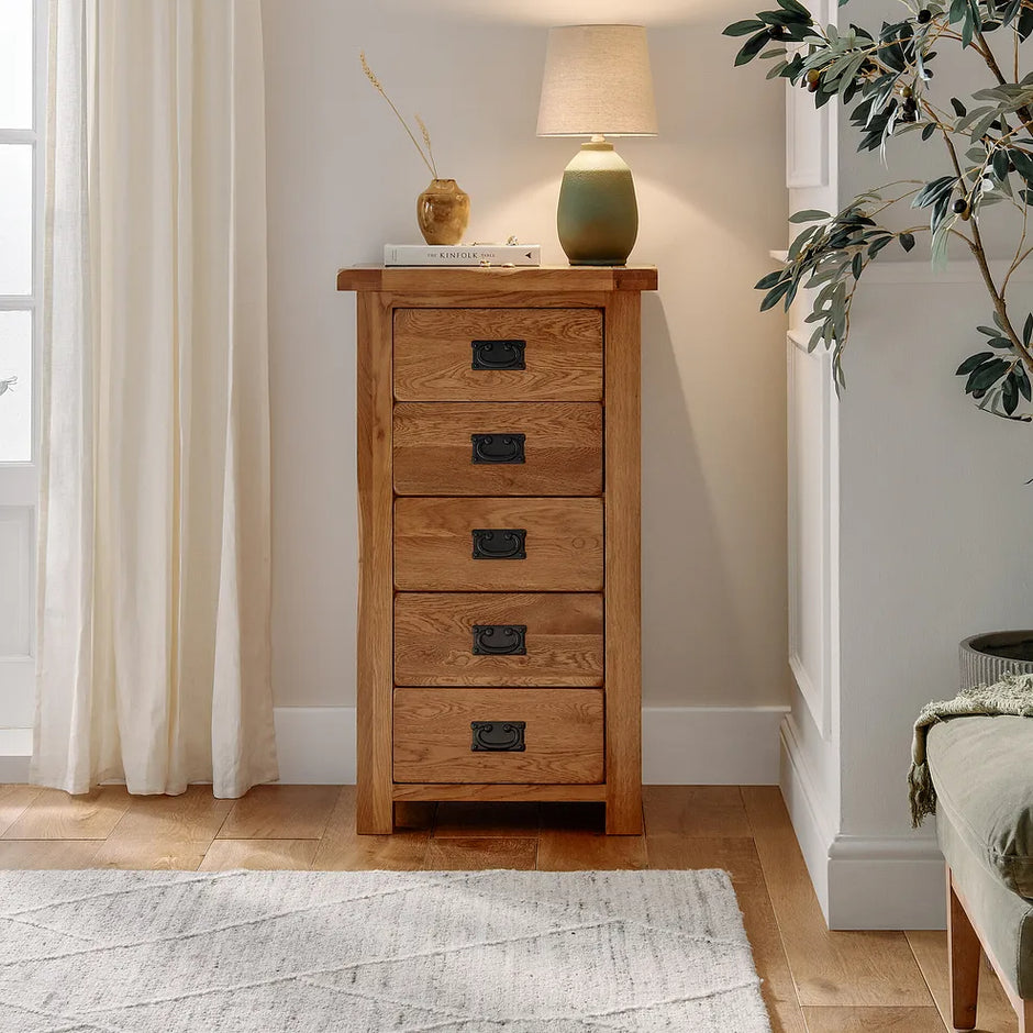Rustic Country Solid Oak 5 Drawers Tallboy – Oak Furniture Store New ...