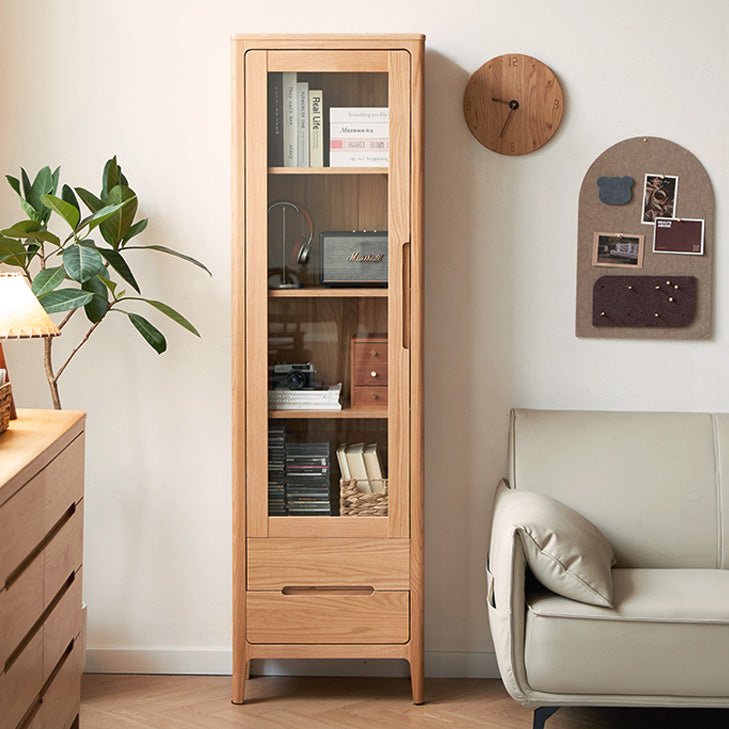 Seattle Solid Oak Slim Display Cabinet | Oak Furniture Store