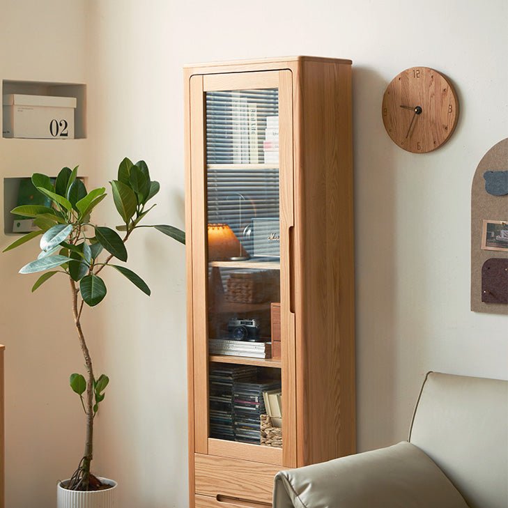 Seattle Solid Oak Slim Display Cabinet | Oak Furniture Store