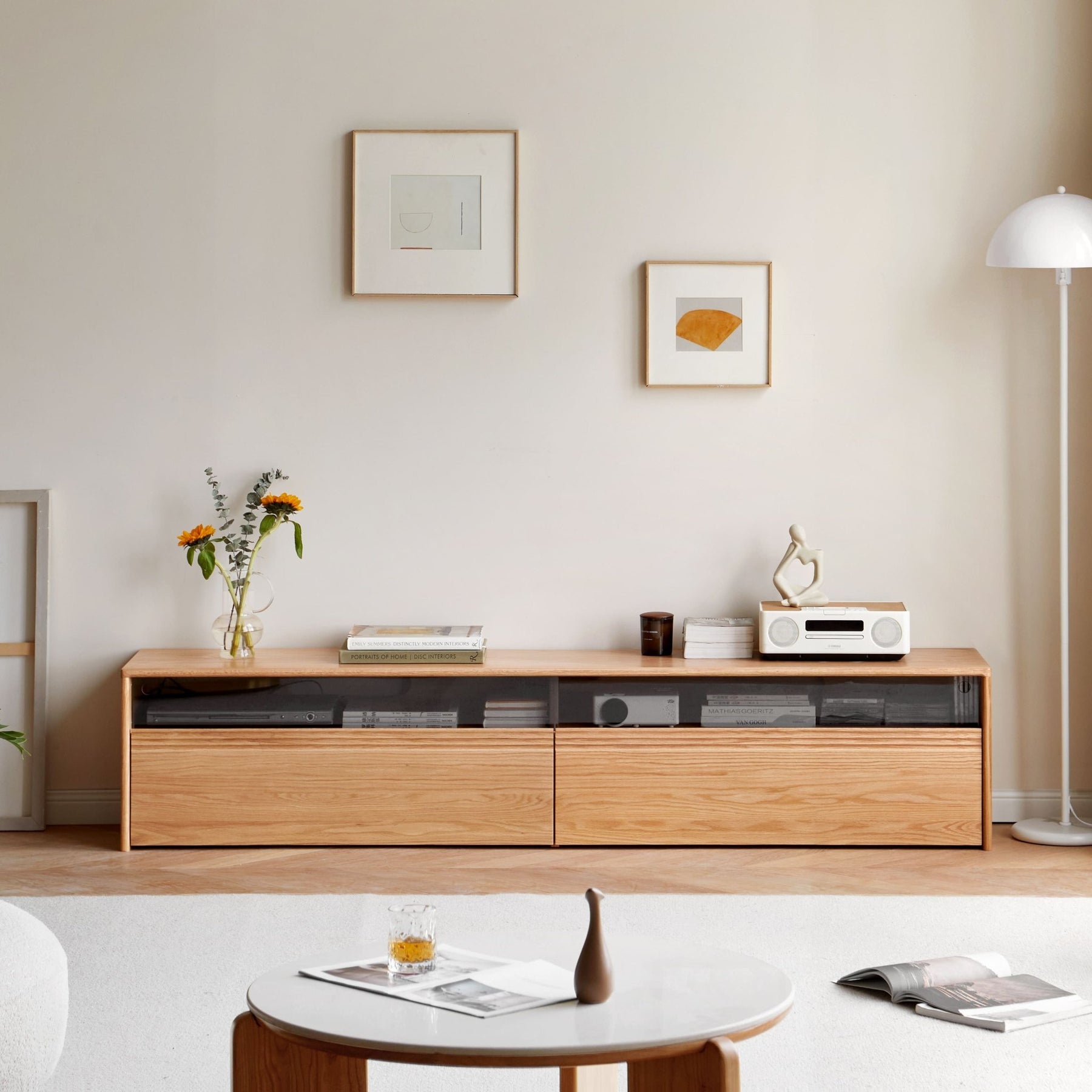 Warburg Solid Oak Floor Standing Entertainment Unit with LED Light ...