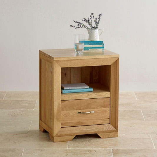 Chamfer Oak 1 Drawer Bedside Table – Oak Furniture Store New Zealand