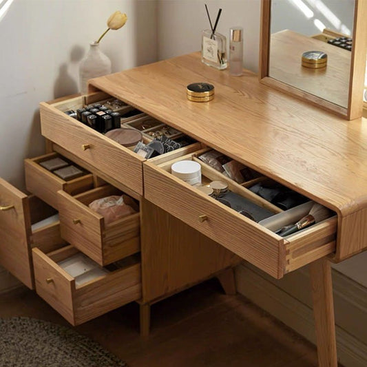 Oslo Solid Oak Dressing Table with Mirror | Expandable Makeup Table ...